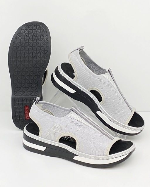 Bardzo wygodne sandały damskie na stopy z haluksami, szerokie Rieker V59B5-90, tęgość G-H ...